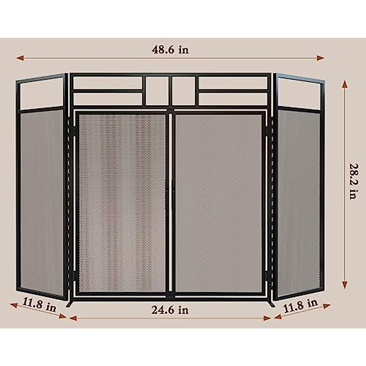 Fire Beauty 3-Panel Folding Fireplace Screen with Magnetic Hinged Doors, Solid Wrought Iron Panels Fire Spark Guard