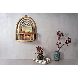 B BEMIAO CRAFTS Rattan Wall Shelf, Wall Mounted Rattan Shelf, Floating Shelf, Hanging Storage Organizer, Boho Shelf Decor for Kitchen, Bathroom, Nursery, 13.77"x 11.81" x 3.93", Small