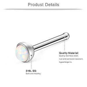 Ruifan 20PCS 18G Surgical Steel 1.5mm Opal CZ Nose Bone Studs Rings 2mm Clear Bioflex Nose Ring Retainer Pin Piercing Jewelry