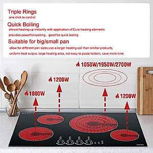 ECOTOUCH Eelectric Cooktop 30 inch 4 Burner 220-240V 6900W, Radiant Electric Cooktop Built-in, 30" Stove Top Knob Control, Timer&Child Safety Lock, for Hard Wire(No Plug), CRAH774A-U