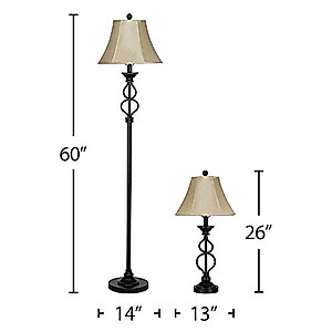 Amazon Brand – Ravenna Home Iron Wave Table and Floor Lamp Set with LED Light Bulbs, Set of 3, Dark Bronze