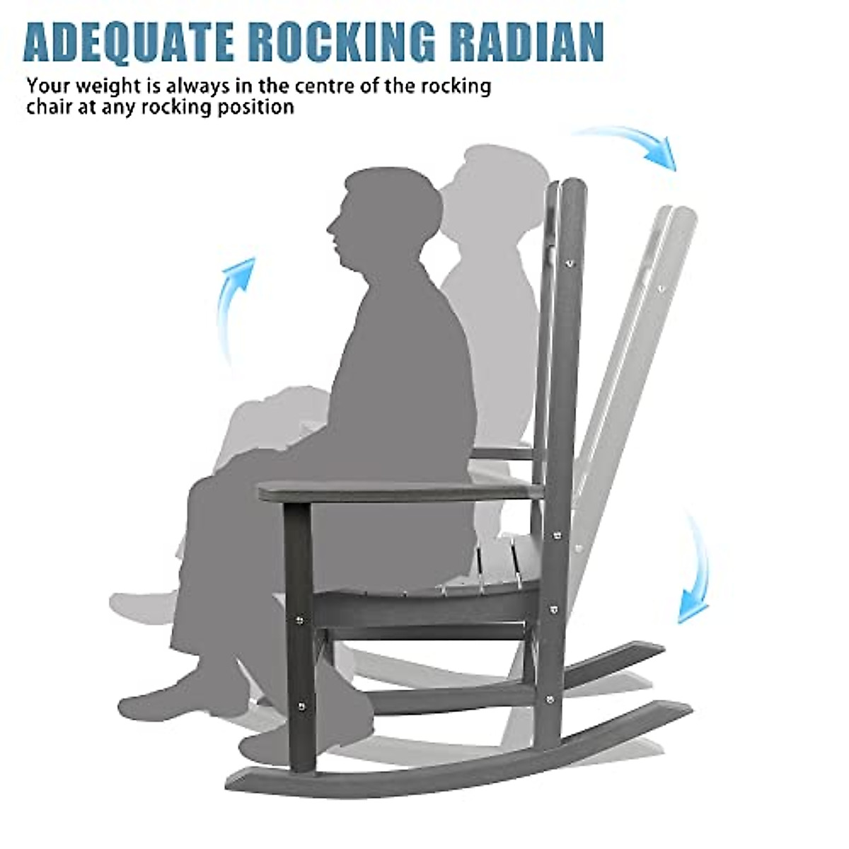 Xilingol Patio Rocking Chair Set of 2, Poly Lumber Porch Rocker with High Back, 400Lbs Support Rocking Chairs for Outdoor Garden Lawn, 2 Grey