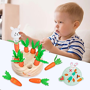 Uncle Nick Wooden Toys for Toddlers Montessori for Toddler Carrot Harvest Game, Developmental Shape Sorting Matching Puzzle Game for 3 Year Old Baby Boys and GirlsGifts Fine Motor Skill Toy