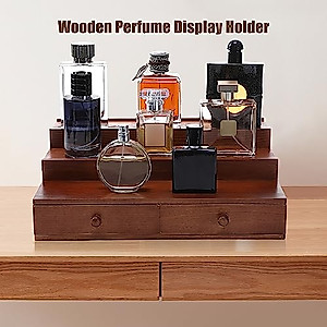 Boulphia Cologne Organizer for Men, Wooden Perfume Organizer for Dresser, Perfume Holder Cologne Stand with 3 Tier Display Shelf, Drawer and Hidden Compartment for Storing Perfumes and Accessories