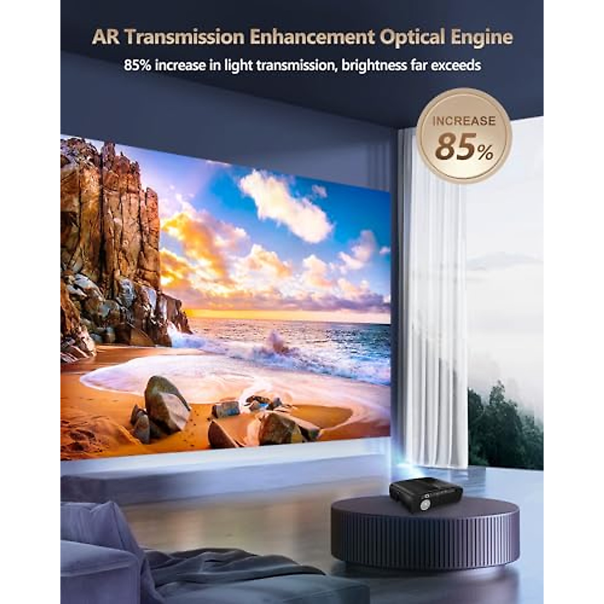 4K Daytime Gaming Projector 1000ANSI, WiFi 6 Bluetooth 1080P FHD Projector with Apps Android TV Home Cinema Indoor Outdoor, 4D/Zoom/PPT/Ceiling Projector for Phone/PC/DVD/Tablet/PS5/Fire Stick