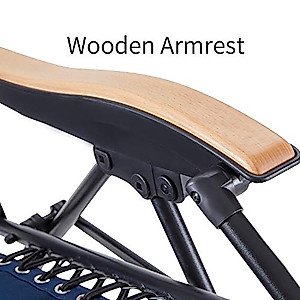 VICLLAX Oversize Padded Zero Gravity Chair Patio Lounge Chair with Cup Holder for Outdoor Beach Pool, Black&Dark Blue