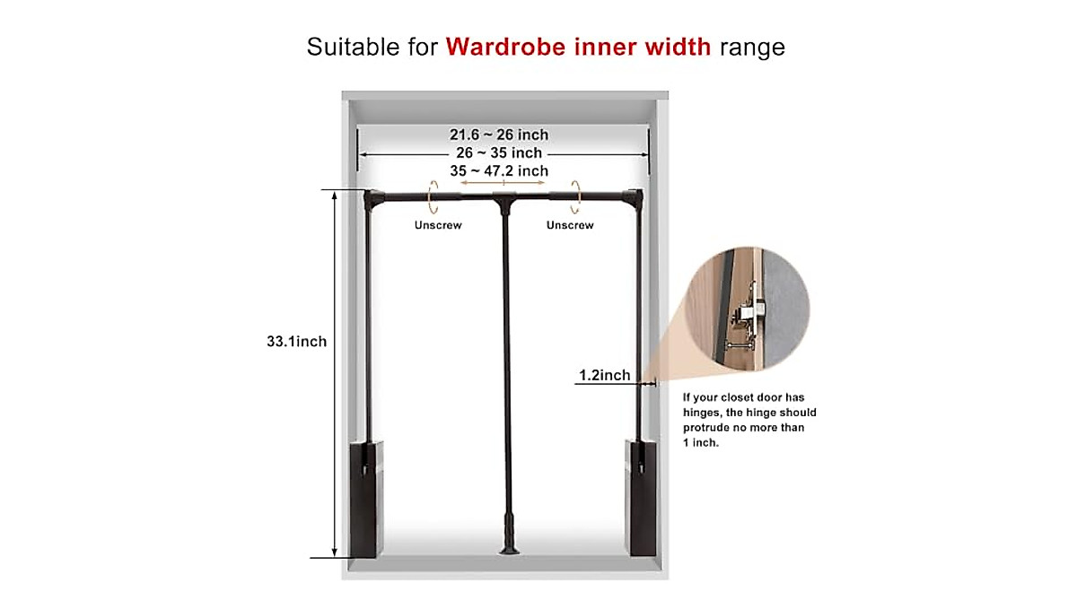 Premium Pull Down Closet Rod - Space-Saving Wardrobe Solution