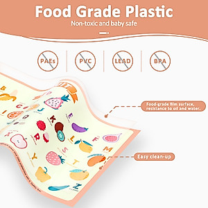 60 Pack Disposable Placemats for Baby & Toddle, 12" x 18" Restaurant Table Mats, Sticky Kids Placemat for Picnic Table, Party, Travel, Fruit Alphabet Theme