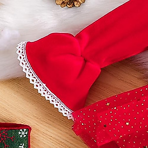 Newborn Baby Girl Christmas Outfit Long Sleeve Ruched Romper Dress Princess Tulle Dress Infant Christmas Dress(C-Red,0-6 Months)