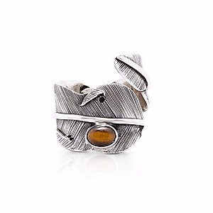 Koral Jewelry Tiger Eye Adjustable Tribal Feather Ring 925 Sterling Silver Gipsy Boho Chic (8)