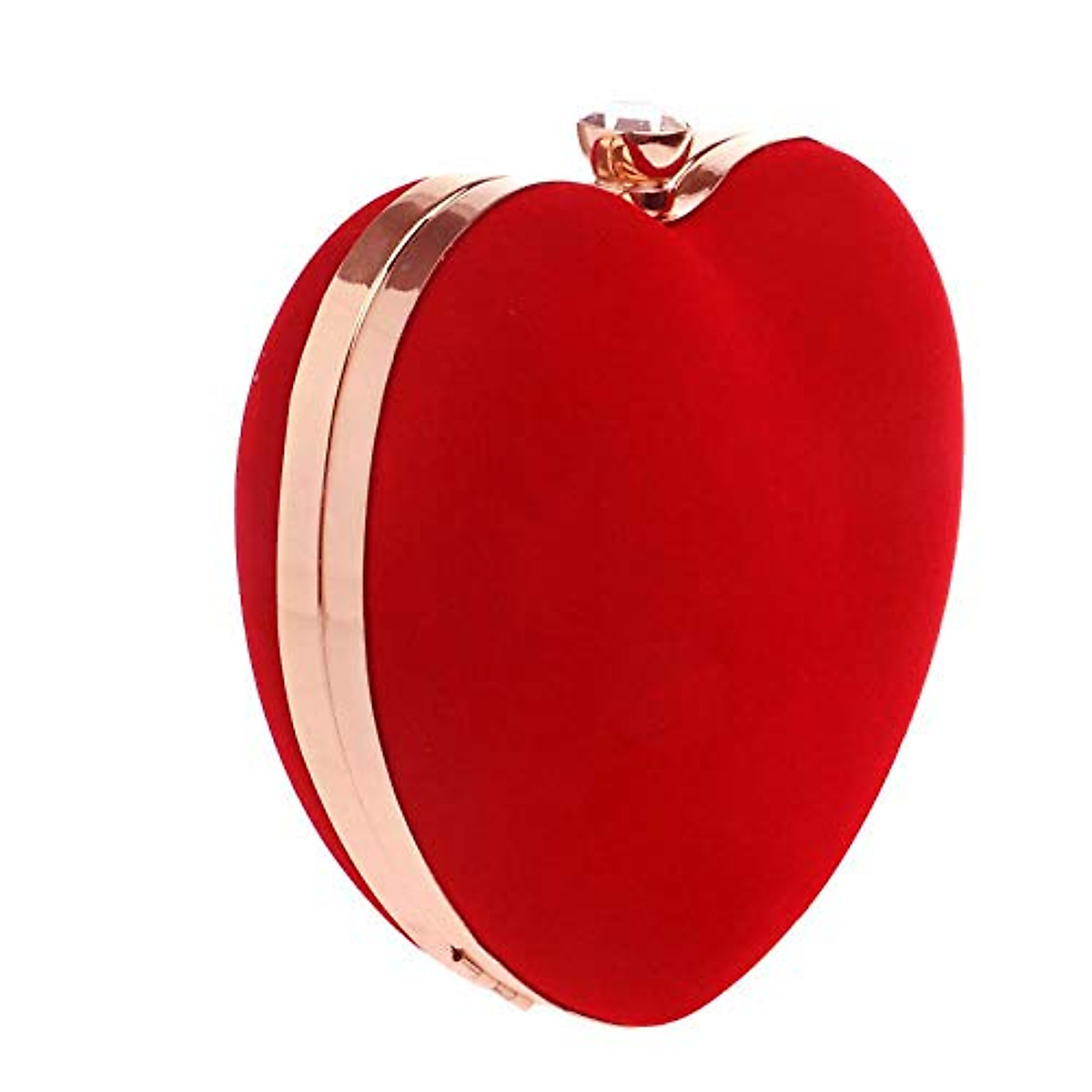 Womens Velour Heart Clutch Bag Vintage Shoulder Handbag Ladies Elegant Purse for Wedding Evening (Red)