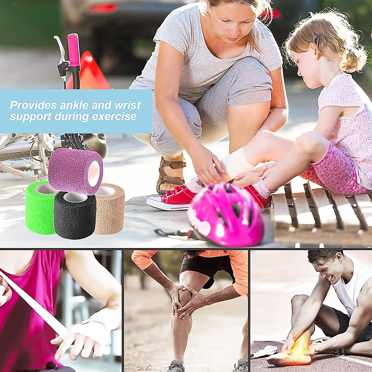 Self Adhesive Bandage Wrap, 2 inches x 5 Yards, 6 Pack, Self Adhering Bandage Wrap, Self Adherent Cohesive Wrap Bandages for Sports, Bandage Wrap for Sports, First Aid Tape