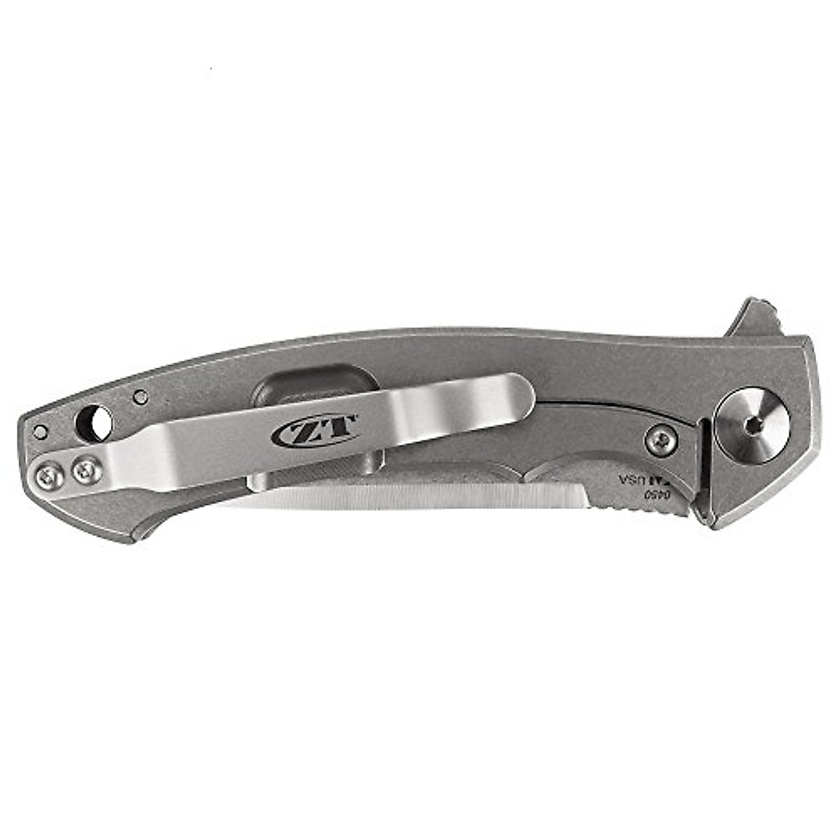 Zero Tolerance (0450); With 3.25” DLC-Coated S35VN Stainless Steel Blade, All-Black Carbon Fiber and Titanium Handle Scales, KVT Ball-Bearing Opening, Frame Lock Reversible Pocketclip; 2.45 OZ., Silver, Small