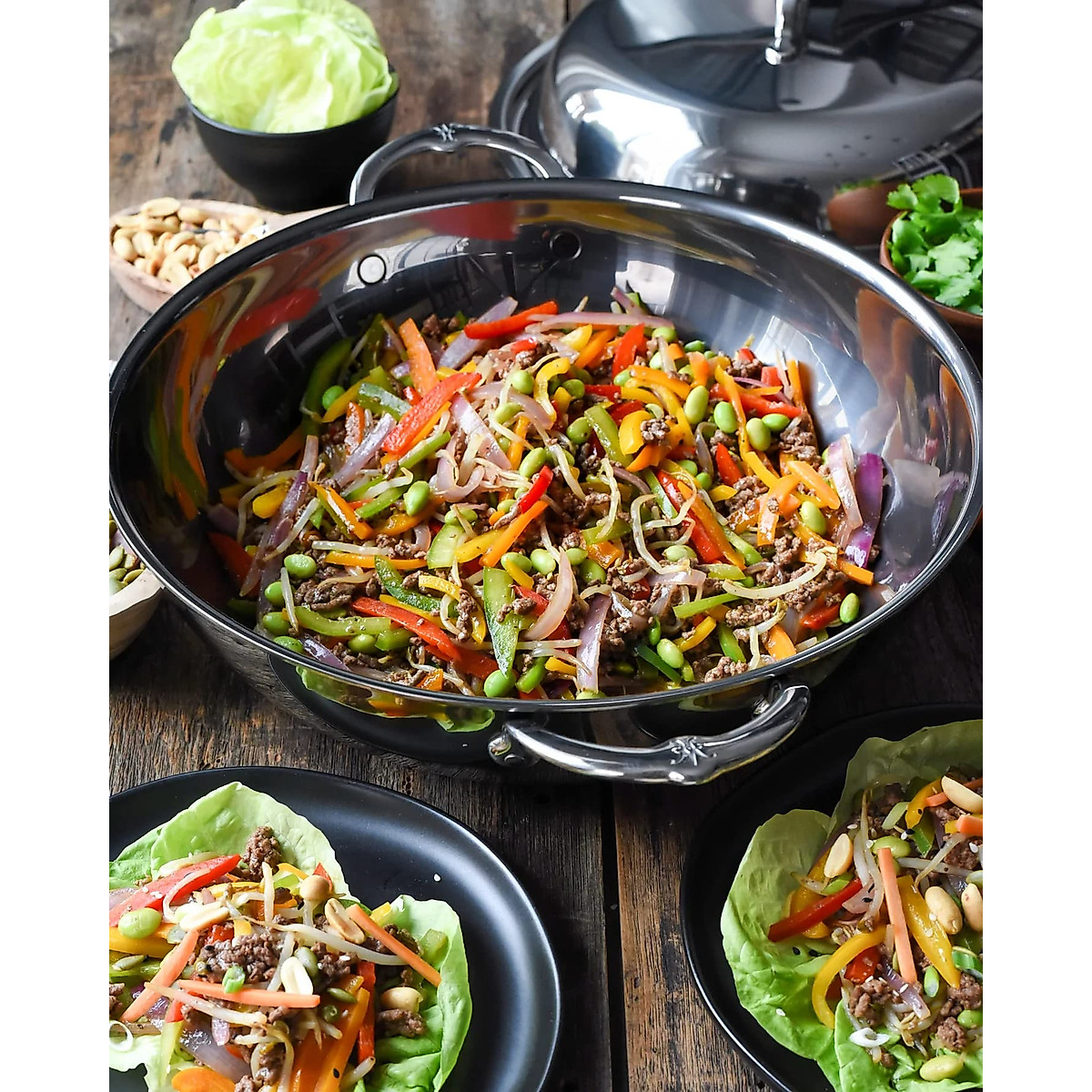 Hestan - NanoBond Collection - Titanium Stainless Steel 14-Inch Wok with Lid - Toxin, PFAS, & Chemical Free Clean Cookware, Induction Cooktop Compatible