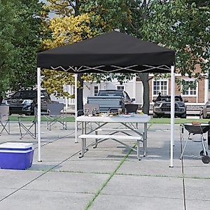 EMMA + OLIVER 8'x8' Black Weather Resistant Easy Pop Up Slanted Leg Canopy Tent with Carry Bag
