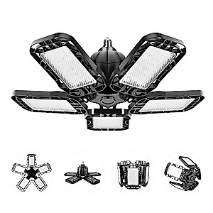 LED Garage Light, Ultra Bright Garage Lights Ceiling Led 360° Illuminator, 100W 12000LM 6500K Deformable LED Garage Ceiling Lights with 5 Adjustable Panels E26/E27 for Garage Basement Bay Workshop