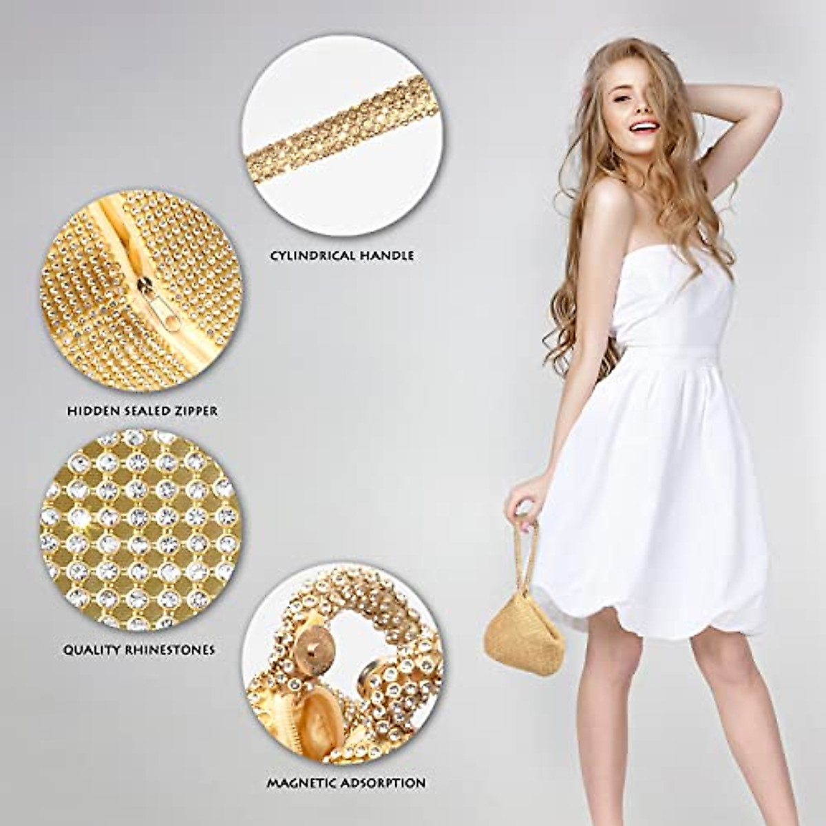 AOYUNHUI Women's Rhinestone Clutch Evening Bags Sparkly Glitter Triangle Purse for Women Wedding for Prom Party-Gold