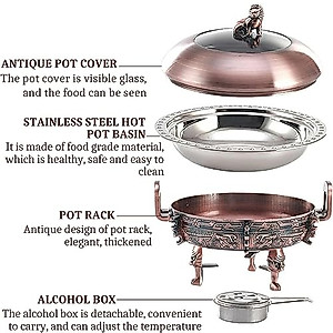 Round Chafing Dish Set for Wedding Banquets Party, Stainless Steel Buffet Server Warming Tray, with Food Pan, Frame, Lid and Fuel Holder