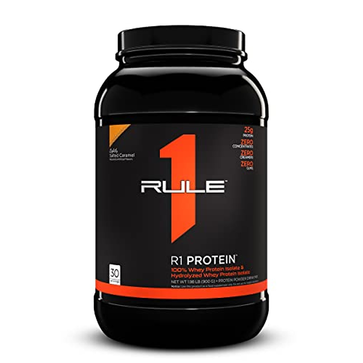 Rule One Proteins, R1 Protein - Lightly Salted Caramel, 25g Fast-Acting, Super-Pure 100% Isolate and Hydrolysate Protein Powder with 6g BCAAs for Muscle Growth and Recovery, 2lbs