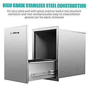 LMRSTOO Pull Out Trash Drawer Stainless Steel with 2 4.4 Gallon Trash Cans 19.7" D x 13.5" W x 19.3" H,Built-in Roll Out Outdoor/Indoor Kitchen BBQ Island Trash Bin Storage