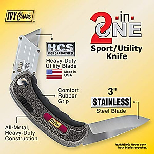 IVY Classic 11147 Hinge-Loc 2-in-1 Folding Sport/Utility Knife, 1/Card