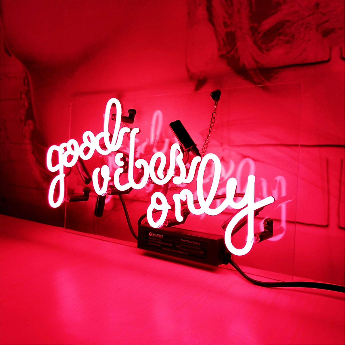 Neon Signs Good Vibes Only Neon Sign Neon Light Sign Light Up Signs Wall Decor Custom Neon Sign Neon Words for Wall Bedroom Girls Halloween Christmas Decor Neon 14x8 inch