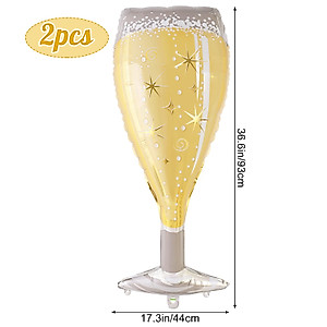 Champagne Wine Bottle Balloons, 4 Pcs Champagne Glass Foil Balloons, Large Wine Mylar Balloons for Engagement Bridal Shower Wedding Bachelorette Birthday Party Decoration