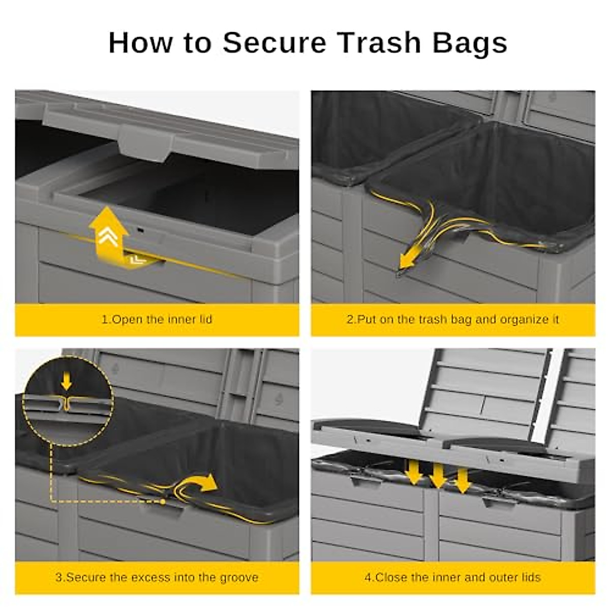 EAST OAK 76 Gallon Outdoor Trash Can | Waterproof Resin Garbage Can with Tiered Lid & Drip Tray | Outside Trash Bin for Patio | Kitchen, Backyard & Deck | Gray Color