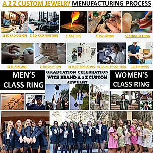 A2Z CUSTOM JEWELRY Fully Personalized Fashion Class Ring For High School College University Graduation Ceremony Sterling Silver Ring