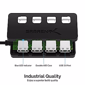SABRENT 4 Port USB 3.0 Hub with Individual LED Lit Power Switches, Includes 5V/2.5A Power Adapter (HB-UMP3)