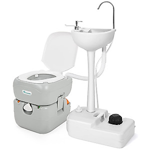 YITAHOME Portable Sink and Camping Toilet, 17 L Hand Washing Station & 5.8 Gallon Portable Toilet with Level Indicator and Rotatable Spout for Outdoor, Indoor, RV, Boat, Camper, Worksite, Travel