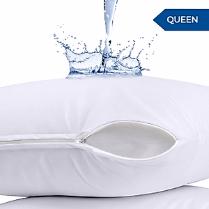 Utopia Bedding Waterproof Pillow Protectors Zippered (2 Pack, White) Queen Size, Zippered Pillowcases, Bed Bug Proof Pillow Encasement Covers 20 x 28 Inches