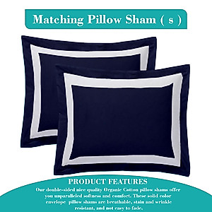 Saferay Green Hotel Luxury 3pc Two Tone Duvet Cover Set-850 Thread Count 100% Organic Cotton Premium Bedding Collection Queen Size 90 x 90 Inches Machine Washable (White & Navy Blue)