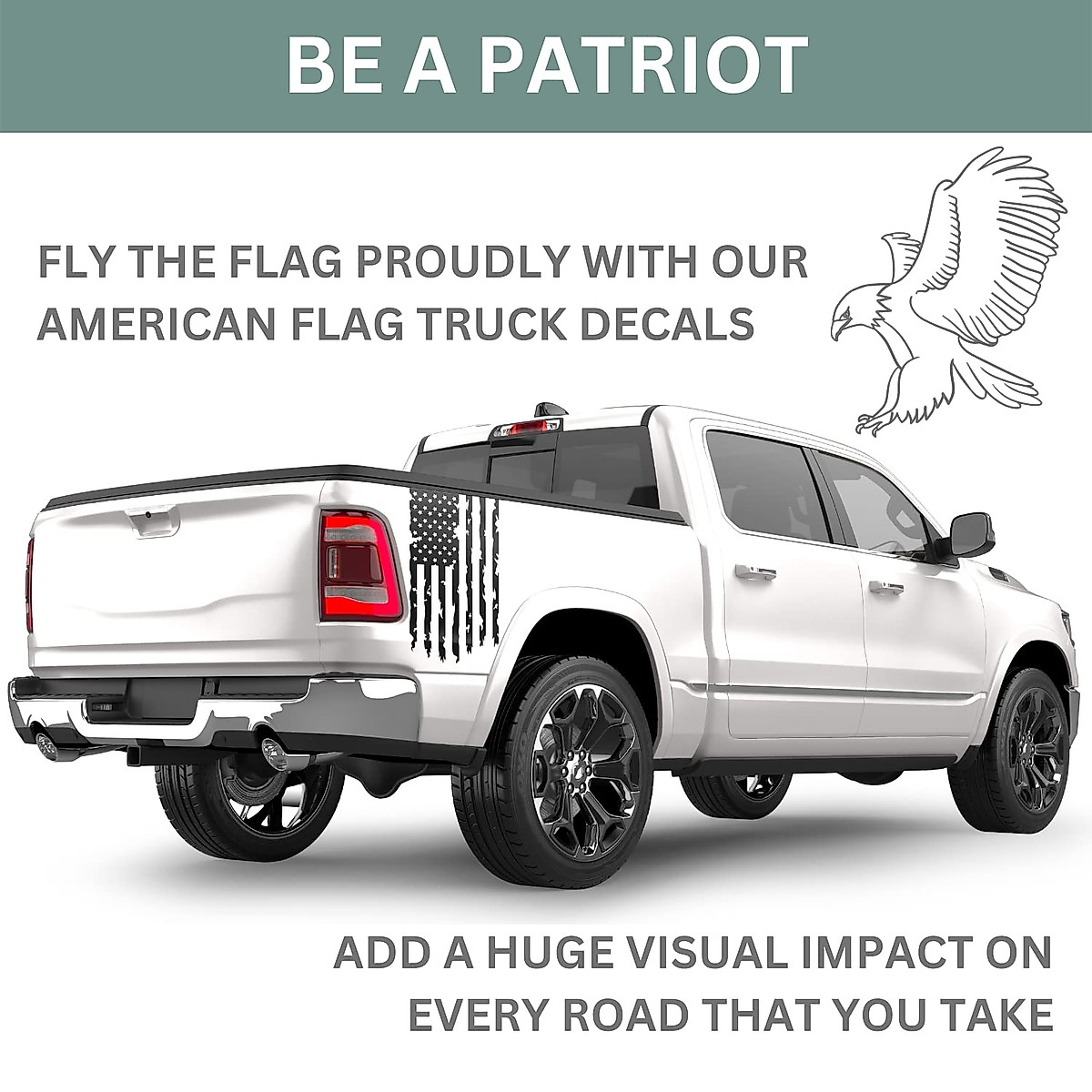We The People Betsy Ross Flag 1776 Distressed American USA US Flag Truck Tailgate Vinyl Decal - 2 Pack - Stickers Preamble of The US Constitution fits Most Pickup Trucks (10" x 18", Matte Black)