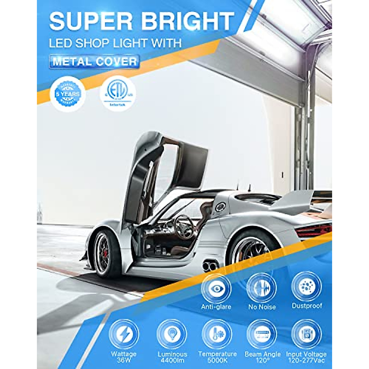 Ensenior 4 Pack Linkable LED Utility Shop Light, 4 FT 4400lm, 36W Equivalent 280W, 5000K Daylight, 48 Inch Integrated Fixture for Garage&Workbench, Surface or Hanging Mount, White, ETL Certified