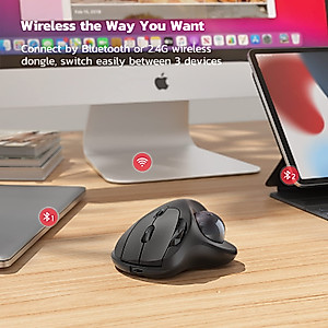 Nulea M501 Wireless Trackball Mouse, Rechargeable Ergonomic, Easy Thumb Control, Precise & Smooth Tracking, 3 Device Connection (Bluetooth or USB), Compatible for PC, Laptop, iPad, Mac, Windows