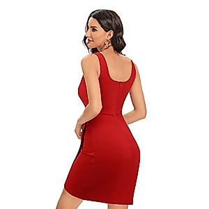 Ruched Wrap Bodycon Summer Dresses - Missufeintl Women's Sleeveless Sweetheart Pencil Dress (Solid Red, Medium)