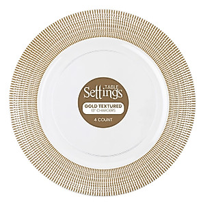 Elegant Round White Plastic Charger Plates with Gold Textured Rim - 13" (Pack of 4) - Premium Salad Plates For Birthday, Themed Events & Everyday Home Use