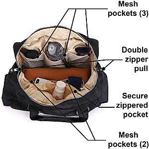 Lily & Drew Nylon Travel Tote Cross-body Carry On Bag with shoulder strap (Black)