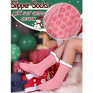 EBMORE Women Slipper Fuzzy Socks Fluffy Cozy Cabin Warm Winter Soft Thick Comfy Fleece Christmas Anti Slip Home Stocking Stuffer(Pink)