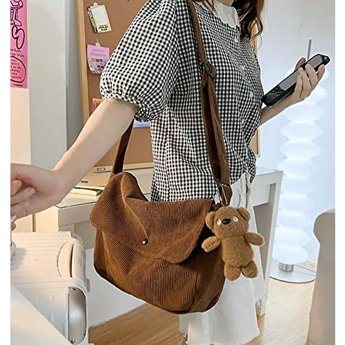Women Corduroy Crossbody Bag Casual Corduroy Hobo Bags Large Shoulder Tote Bag Fashion Messenger Bag