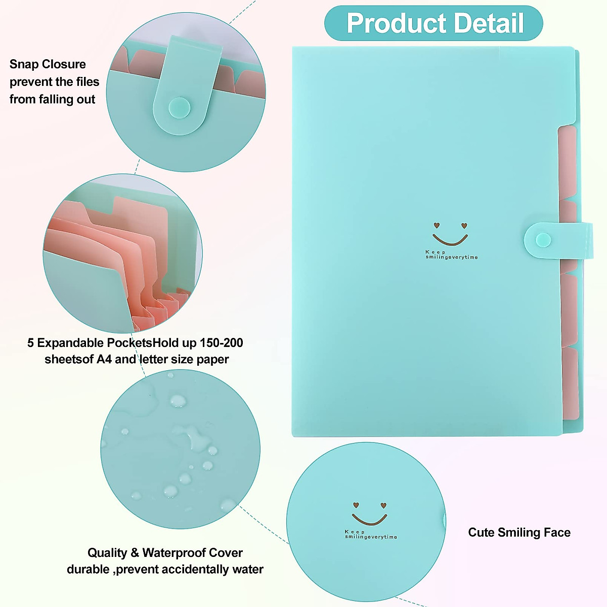 10PCS Expanding File Folders,A4 Letter Size Accordion Document Organizer,Plastic 5 Pocket Accordion Folder,Expandable File Folder with Snap Closure,120 Labels in 12 Colors for School Office Supplies