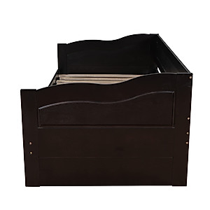 Flieks Wooden Daybed with Trundle Bed and Two Storage Drawers Twin Bed to King Design Sofa Bed, 77.2" L x76.4 W Extendable Bed Daybed for Bedroom Living Room