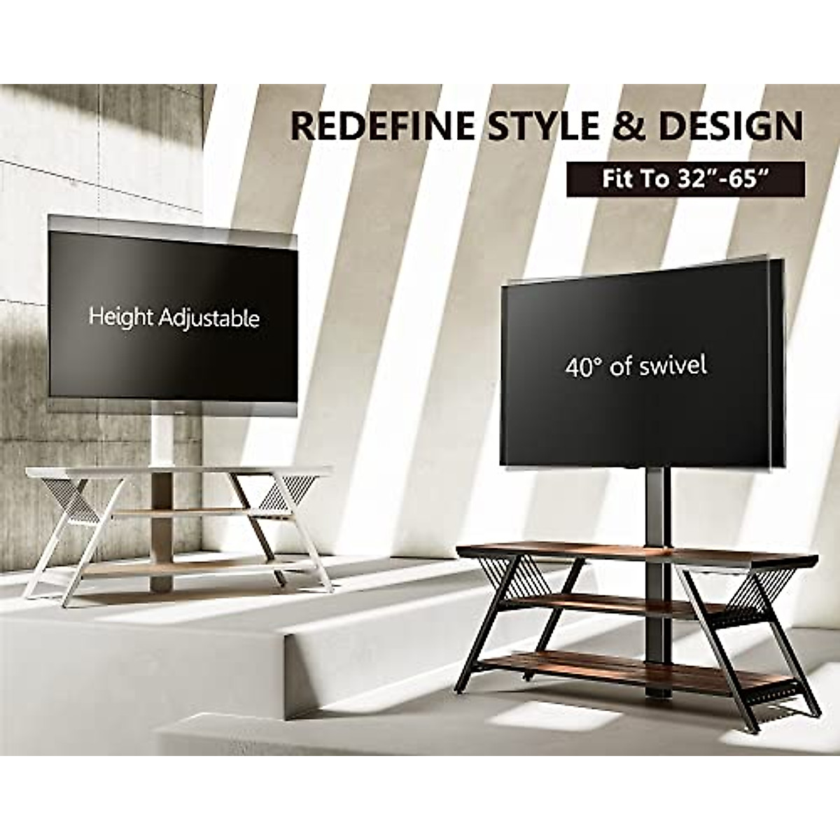 FITUEYES Wood TV Stand with Mount for 32-65 Inch TVS Entertainment Center with Mount for LCD/LED Flat Curved Screens - Height Adjustable, Cable Management, Open Storage, Walnut, VESA 600x400mm