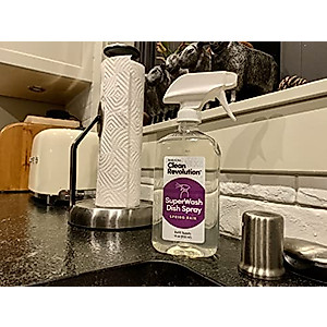 Clean Revolution SuperWash Dish Soap Starter Kit, Includes Three 18-Ounce Bottles + One Trigger Sprayer, Compatible with Dawn Powerwash Sprayers, Spring Rain Fragrance, Clear, 54 Fl Oz Total