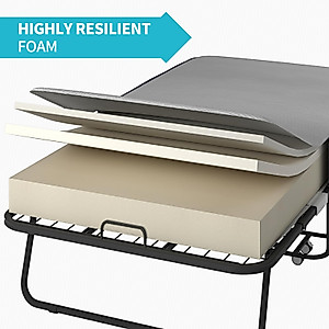 CECER Twin Size Rollaway Bed with 5 Inch Foam Mattress, 75" x 38" Folding Bed, Space-Saving Guest Bed, Portable Foldable Extra Bed for Adults with Sturdy Metal Frame for Easy Storage