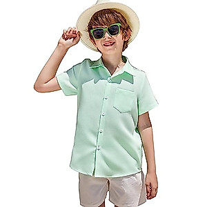 COOFANDY Big Boys Light Blue Button Down Shirt Kids Short Sleeve School Dress Shirt