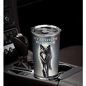 20oz Wolf Tumbler, Wolves Attitude Gifts for Wolf Lovers, Coffee Thermos for Men, Women, Stainless Steel Double Wall Vacuum Insulated Coffee Mug, Travel Cup with Lid - A
