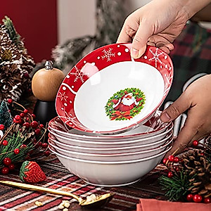 VEWEET Cereal Bowls Soup Bowl，Porcelain Bowls Set 15 OZ Breakfast Bowls, Christmas Bowls Serve for 6, Santa Claus Series