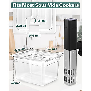 Kursinna 12QT Sous Vide Container with Lid, Fixed Rack, Kitchen Tong, Heat-Resistant Sleeve, BPA Free Container Fit Anova, Breville Joule, Instant Pot and Most Sous Vide Cooker